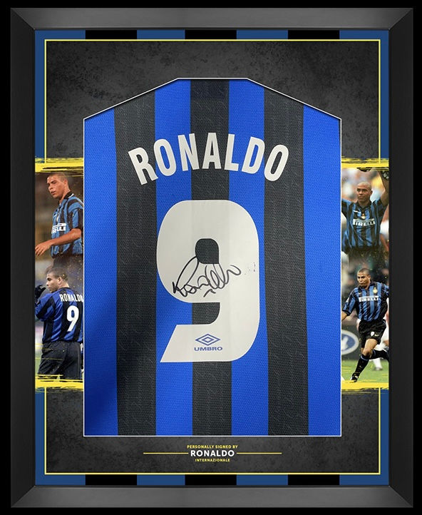 RONALDO NAZARIO FRAMED SIGNED INTER MILAN 1997/98 RETRO R9 SHIRT (AFTA