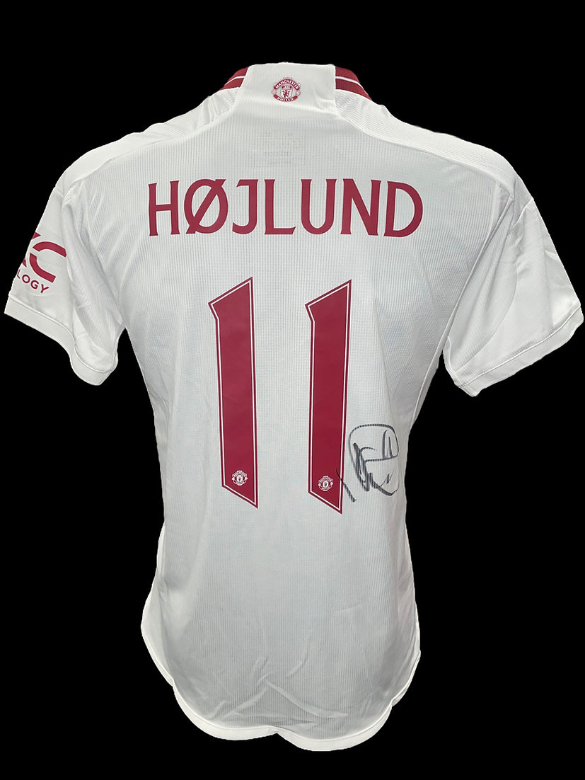RASMUS HOJLUND SIGNED 2023/24 MANCHESTER UTD AWAY SHIRT (AFTAL COA)