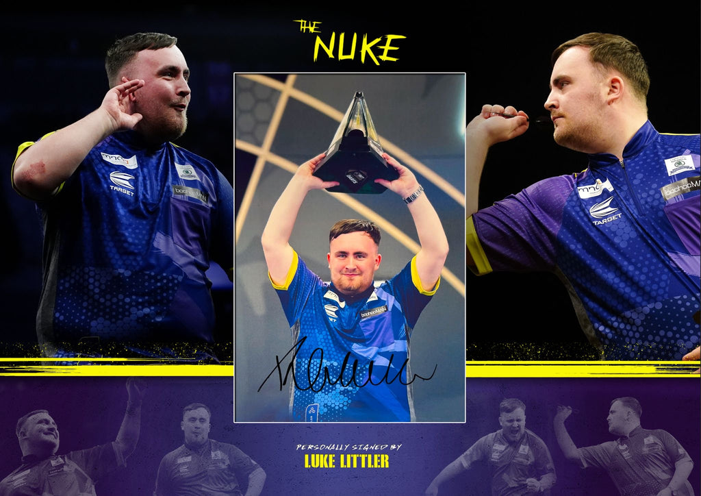 LUKE THE NUKE LITTLER SIGNED FRAMED A2 DARTS CHAMPION DISPLAY (AFTAL C