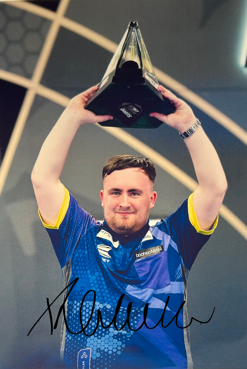 LUKE THE NUKE LITTLER SIGNED PREMIER LEAGUE DARTS CHAMPIONS 12x8 (AFTA