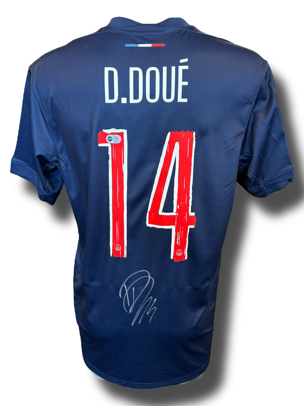 DESIRE DOUE SIGNED 2024/25 PSG UCL HOME SHIRT DOUE 14 (ACG CERT AG1685