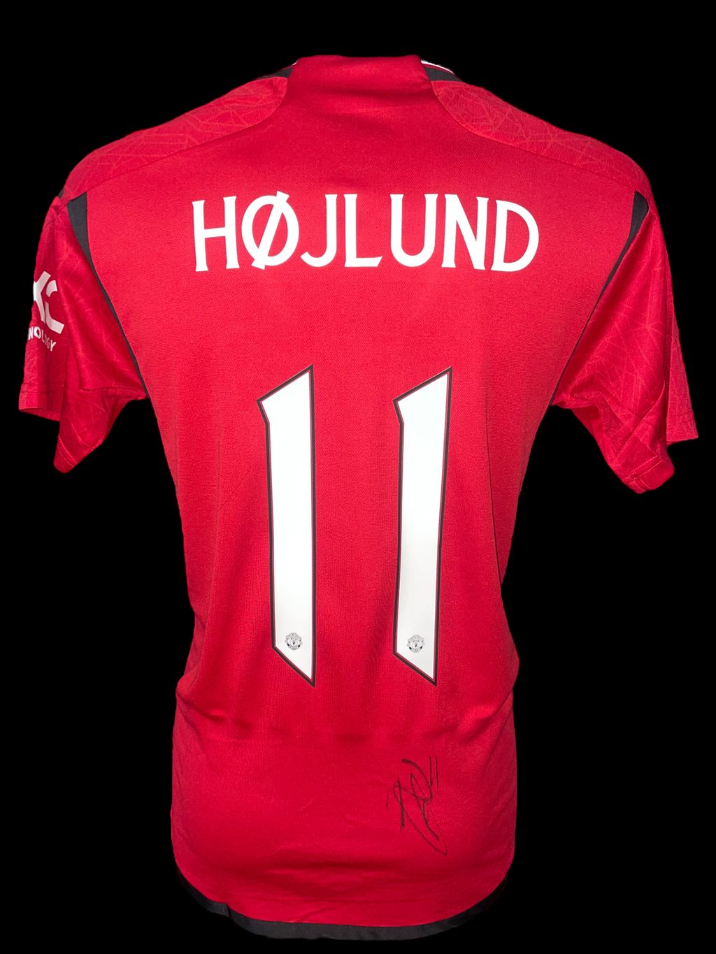 RASMUS HOJLUND SIGNED 2023/24 MANCHESTER UTD HOME SHIRT 3 (AFTAL COA)