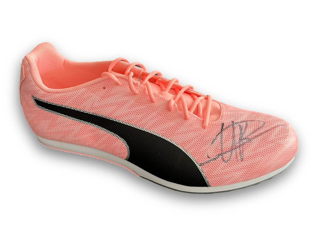 USAIN BOLT SIGNED RIGHT PUMA PINK RUNNING SPIKE BOOT (AFTAL COA)