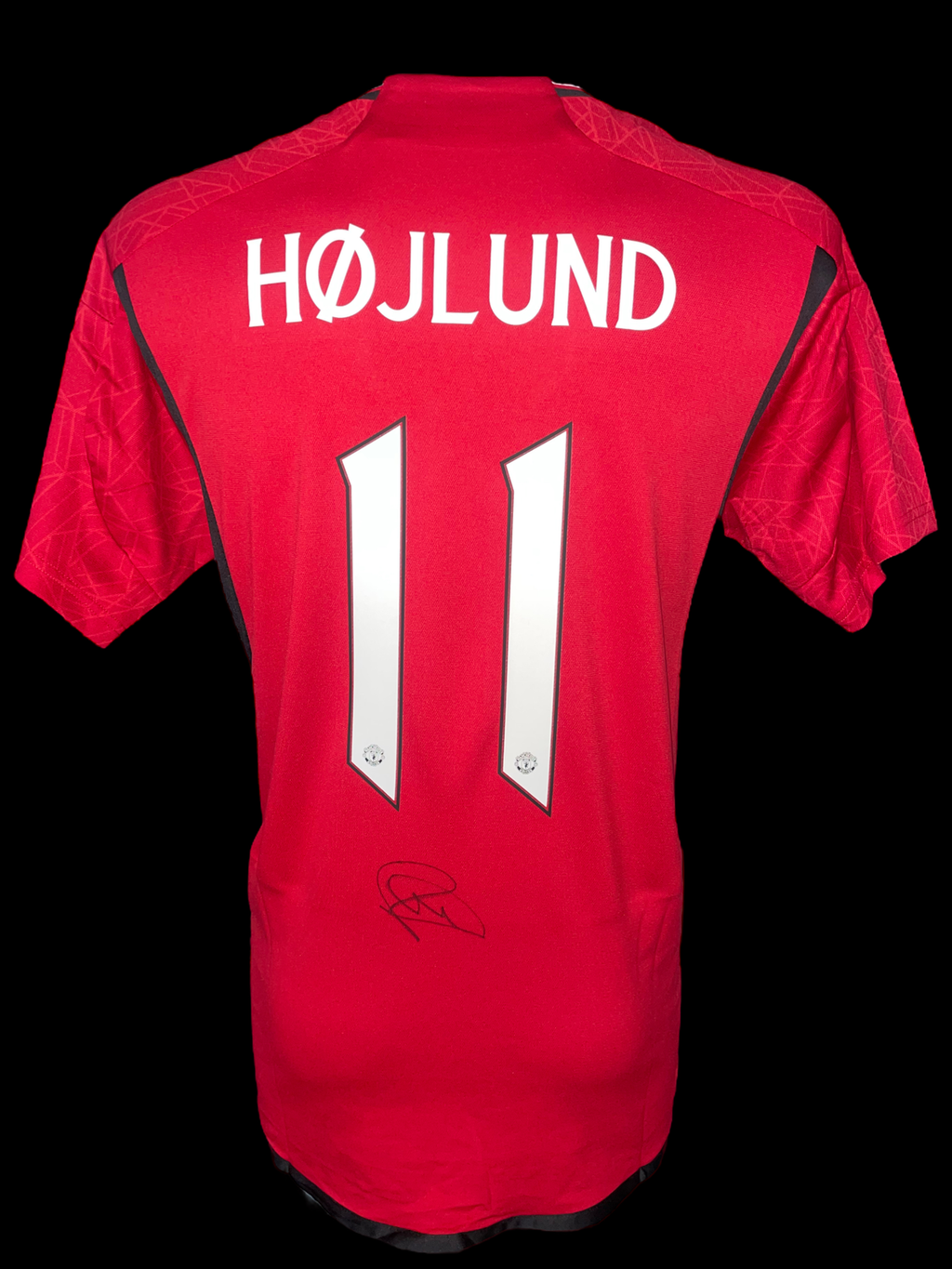 RASMUS HOJLUND SIGNED 2023/24 MANCHESTER UTD HOME SHIRT 4 (AFTAL COA)